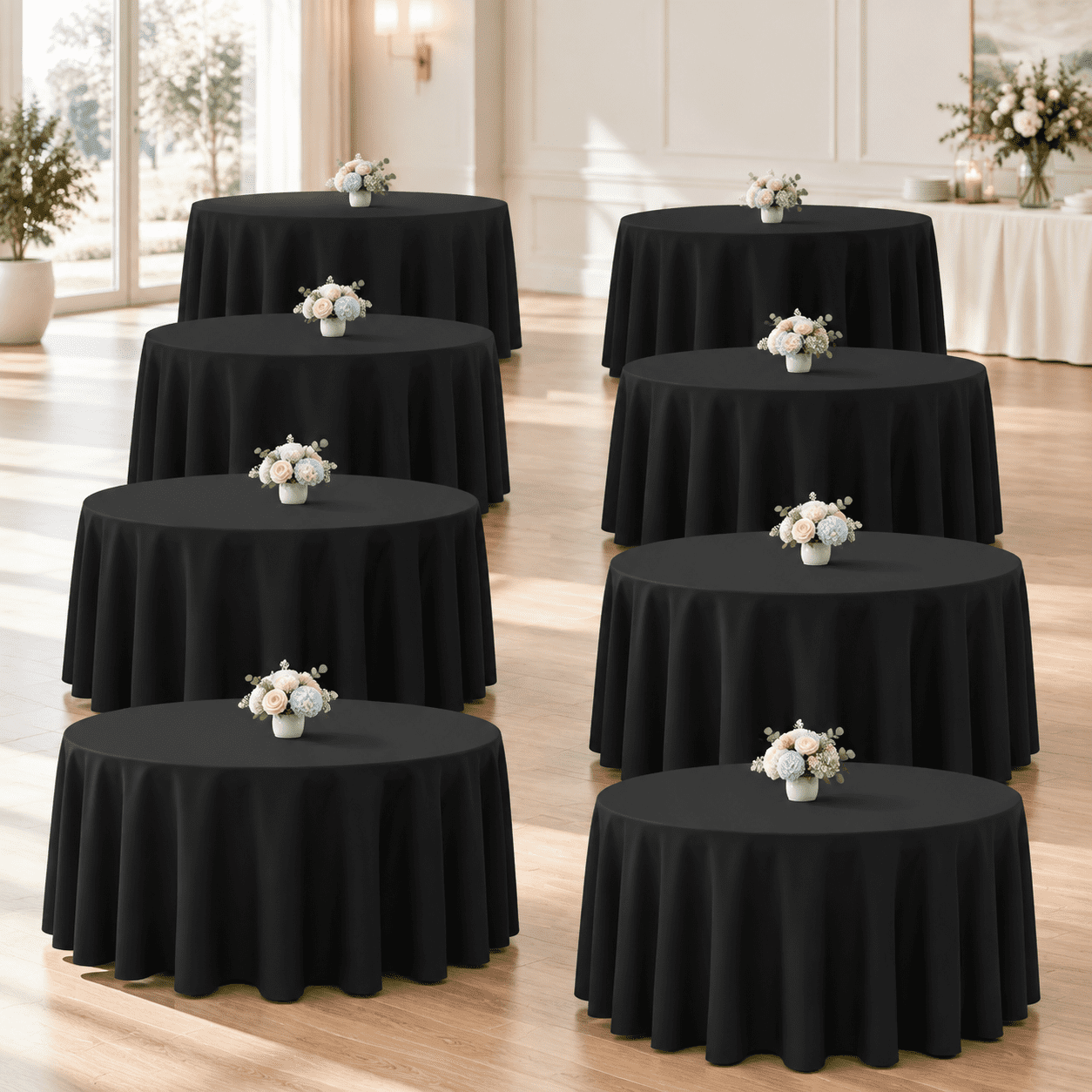 8 Pack Black Round Tablecloths 120 Inch For 48