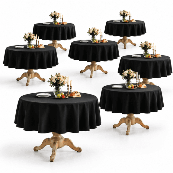 8 Pack Black Round Tablecloths 70 Inch For 24