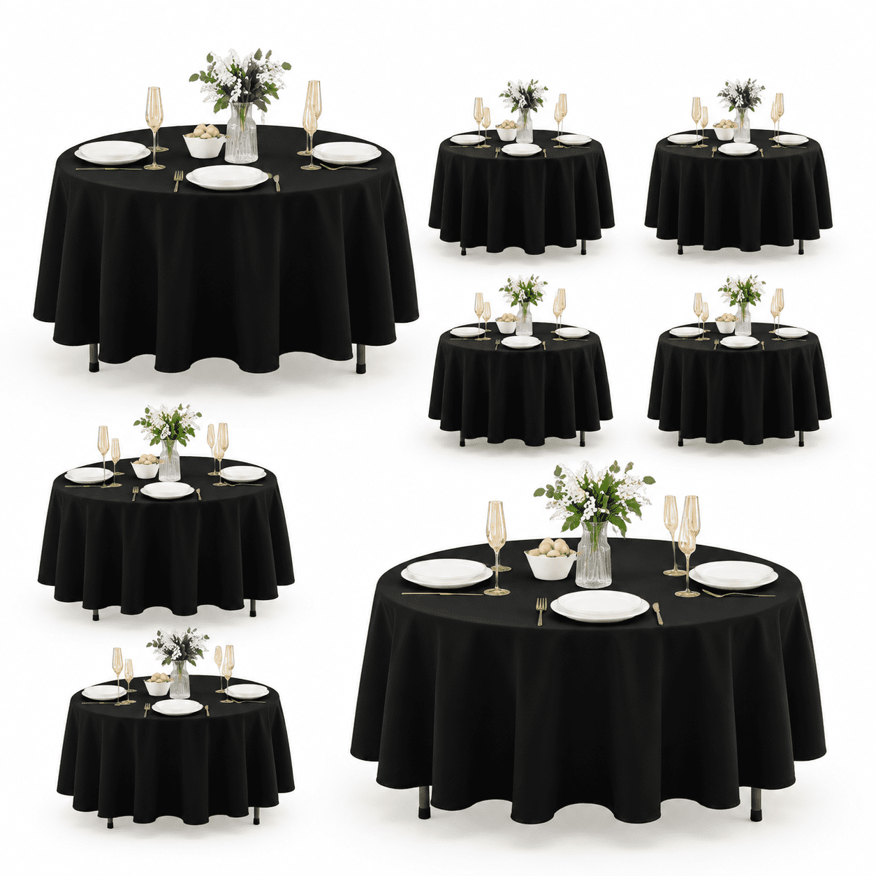 8 Pack Black Round Tablecloths 70 Inch For 36