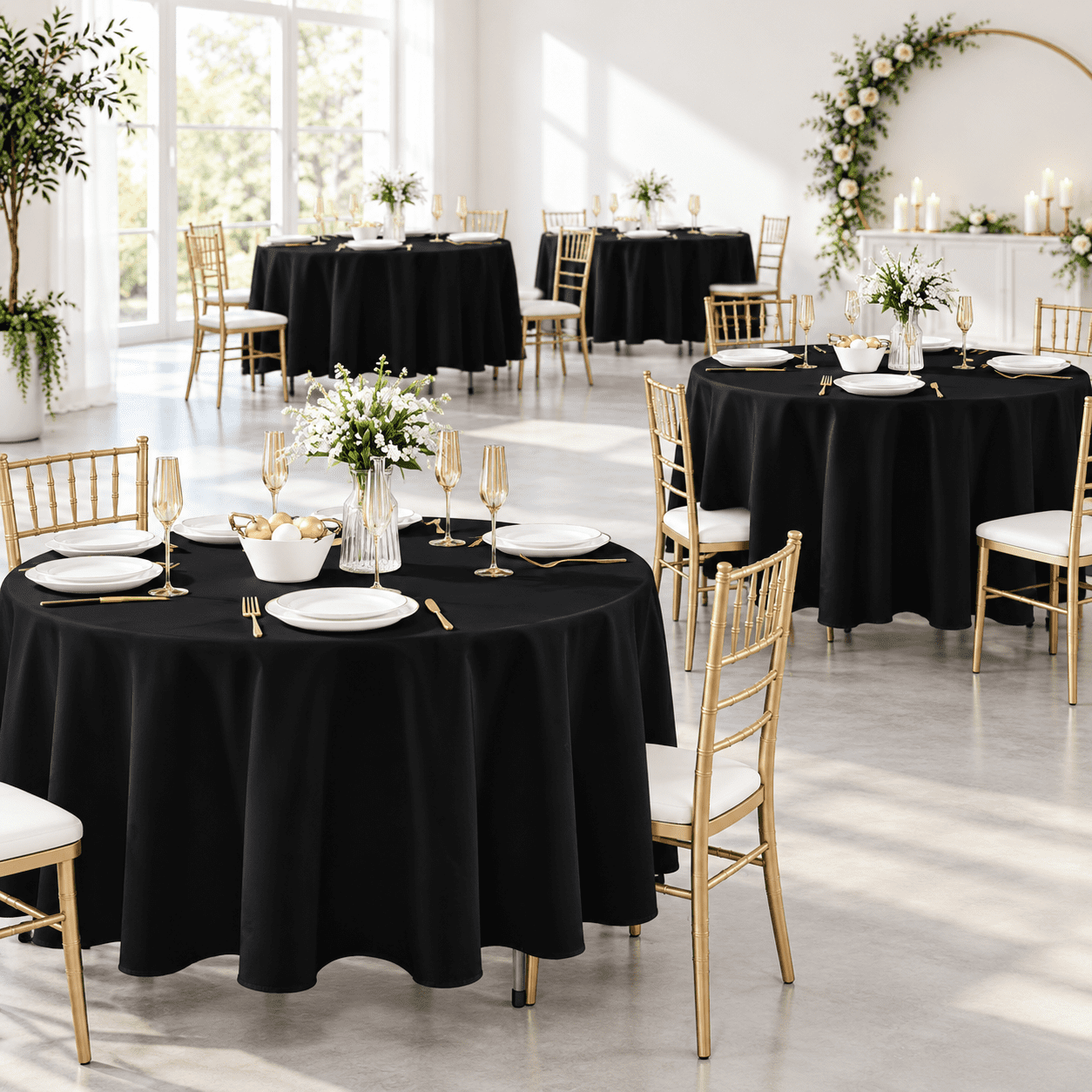 8 Pack Black Round Tablecloths 70 Inch For 36