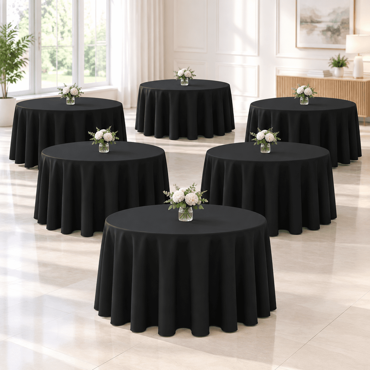 8 Pack Black Round Tablecloths 90 Inch For 36