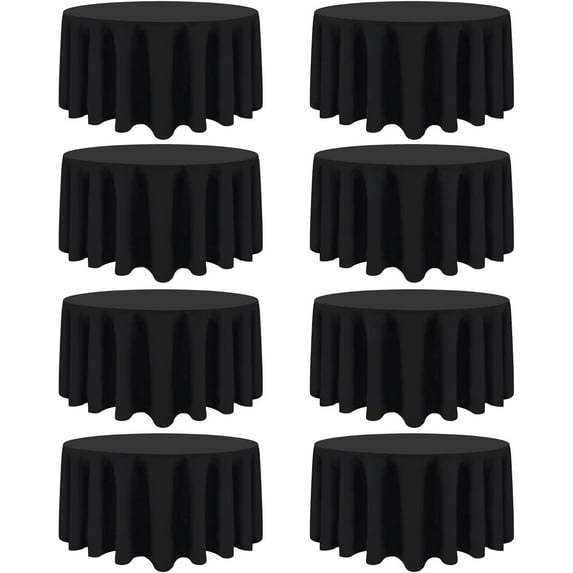 8 Pack Black Round Tablecloths 90 Inch Stain Resistant Wrinkle Free ...
