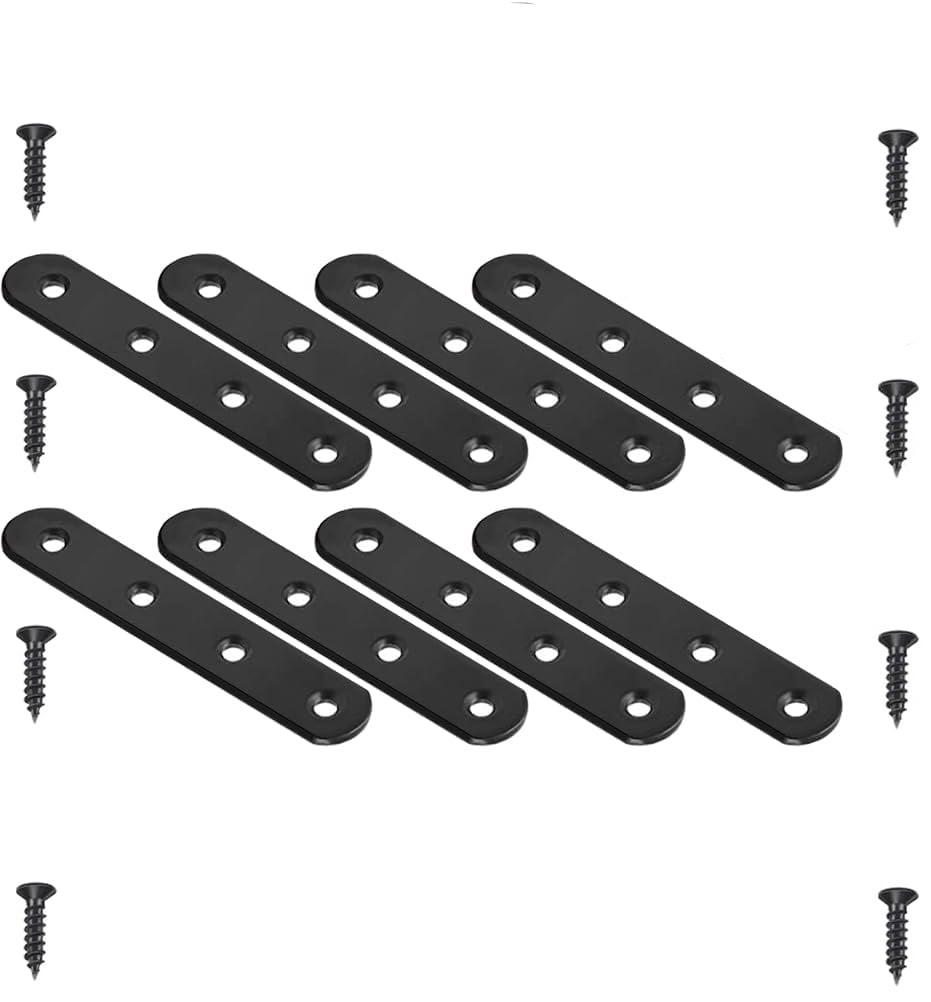 8 Pack Black Straight Brace Brackets 4 Inch Stainless Steel Flat ...