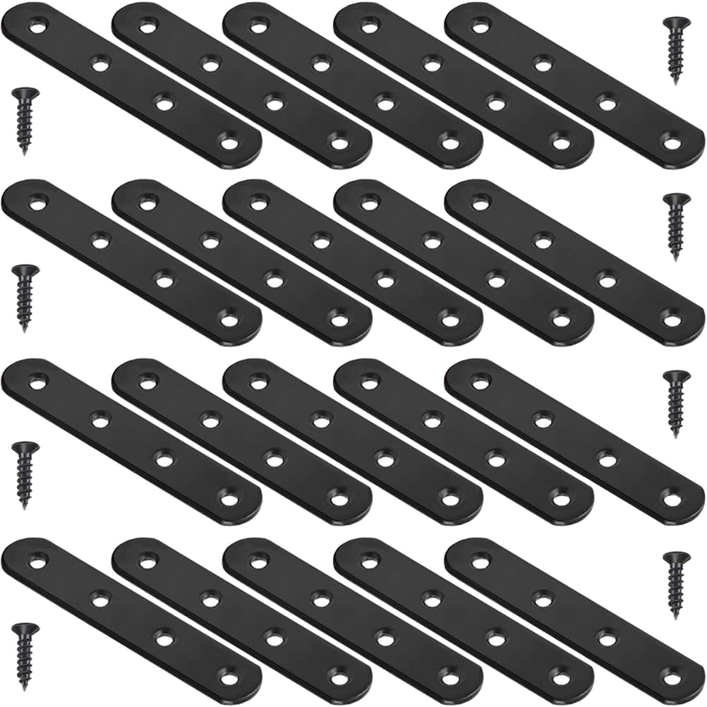 8 Pack Black Straight Brace Brackets 4 Inch Stainless Steel Flat ...