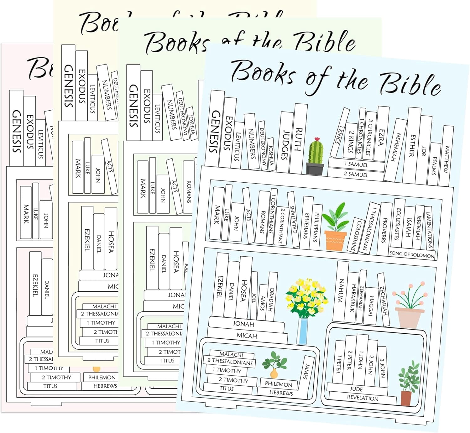 8 Pack Books of The Bible Stickers 5x7 Inch-Bible Book Shelf Sticker ...