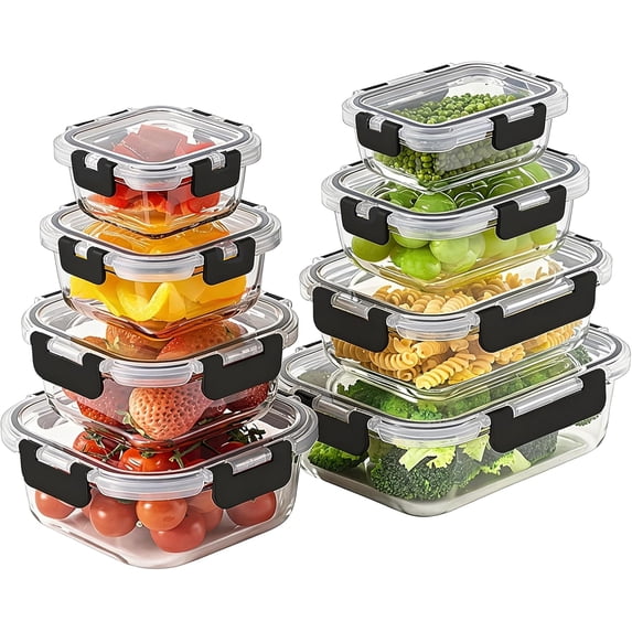 8 Pack Borosilicate Glass Food Storage Containers with Lids, Glass Meal ...