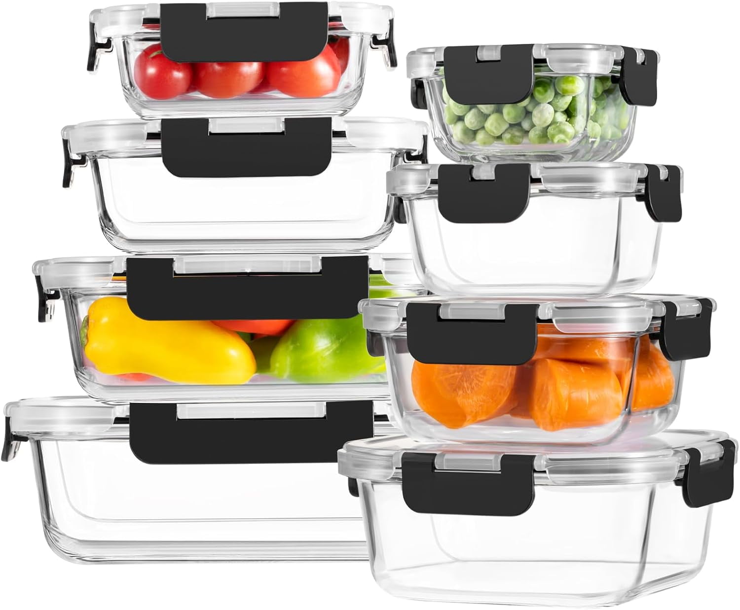8 Pack Borosilicate Glass Food Storage Containers with Lids Glass Meal ...