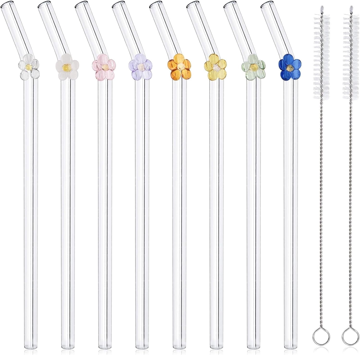 ZLZLCFZE 8 Pack Borosilicate Glass Drinking Straws, Reusable ...