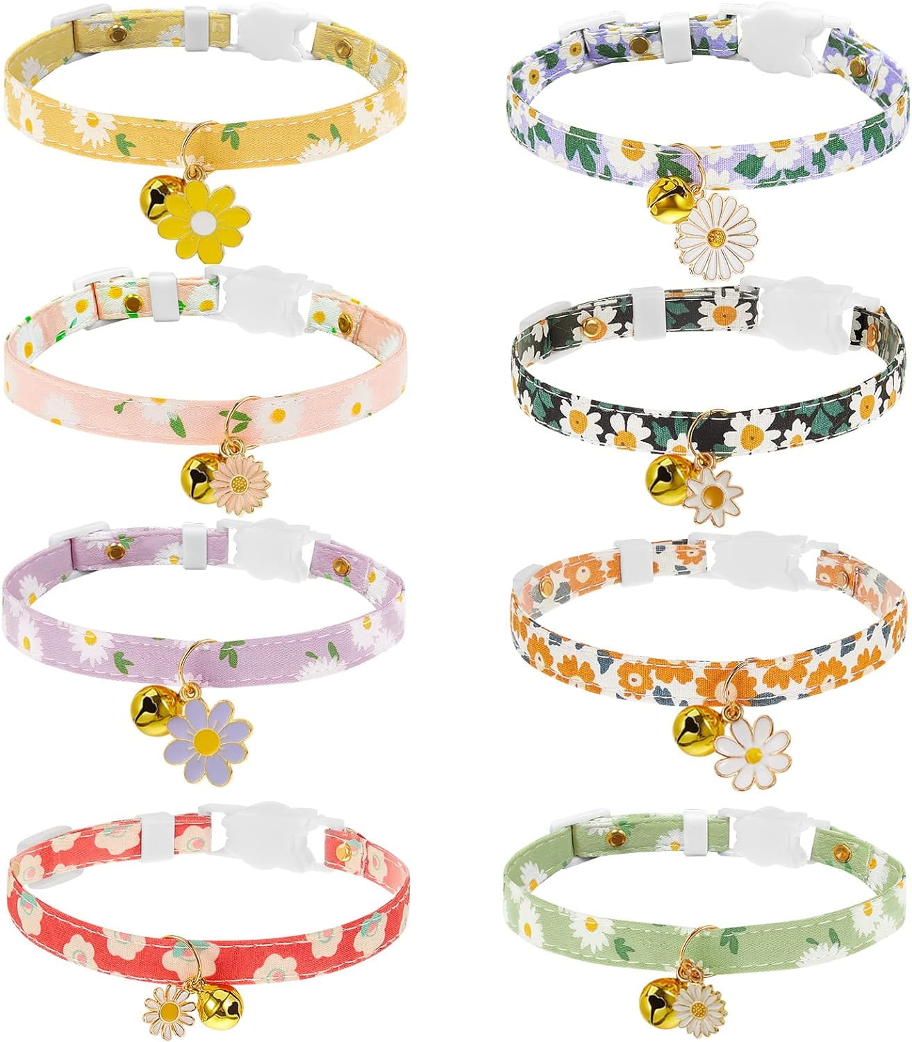 8 Pack Breakaway Kitten Cat Collars with Bells Adjustable Daisy Flower ...