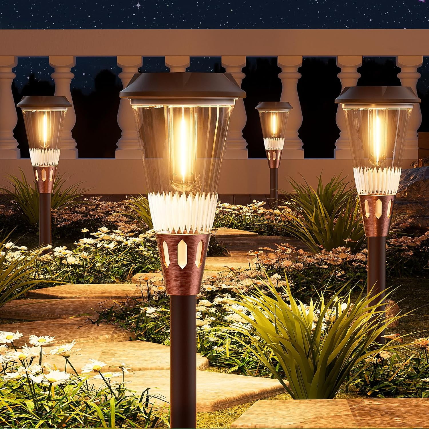8 Pack Bright Solar Lights Outdoor,2-in-1 Warm&Cold Light,IP65 ...
