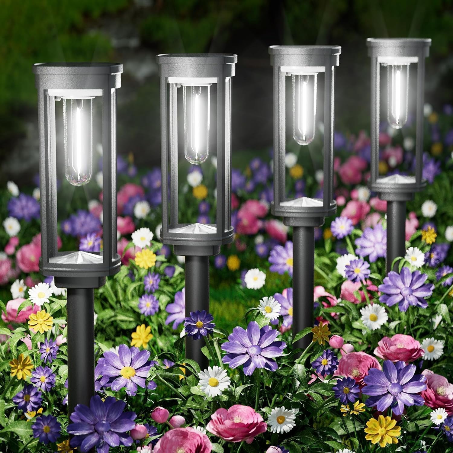 8 Pack Bright Solar Pathway Lights Outdoor,IP65 Waterproof Auto On/Off ...
