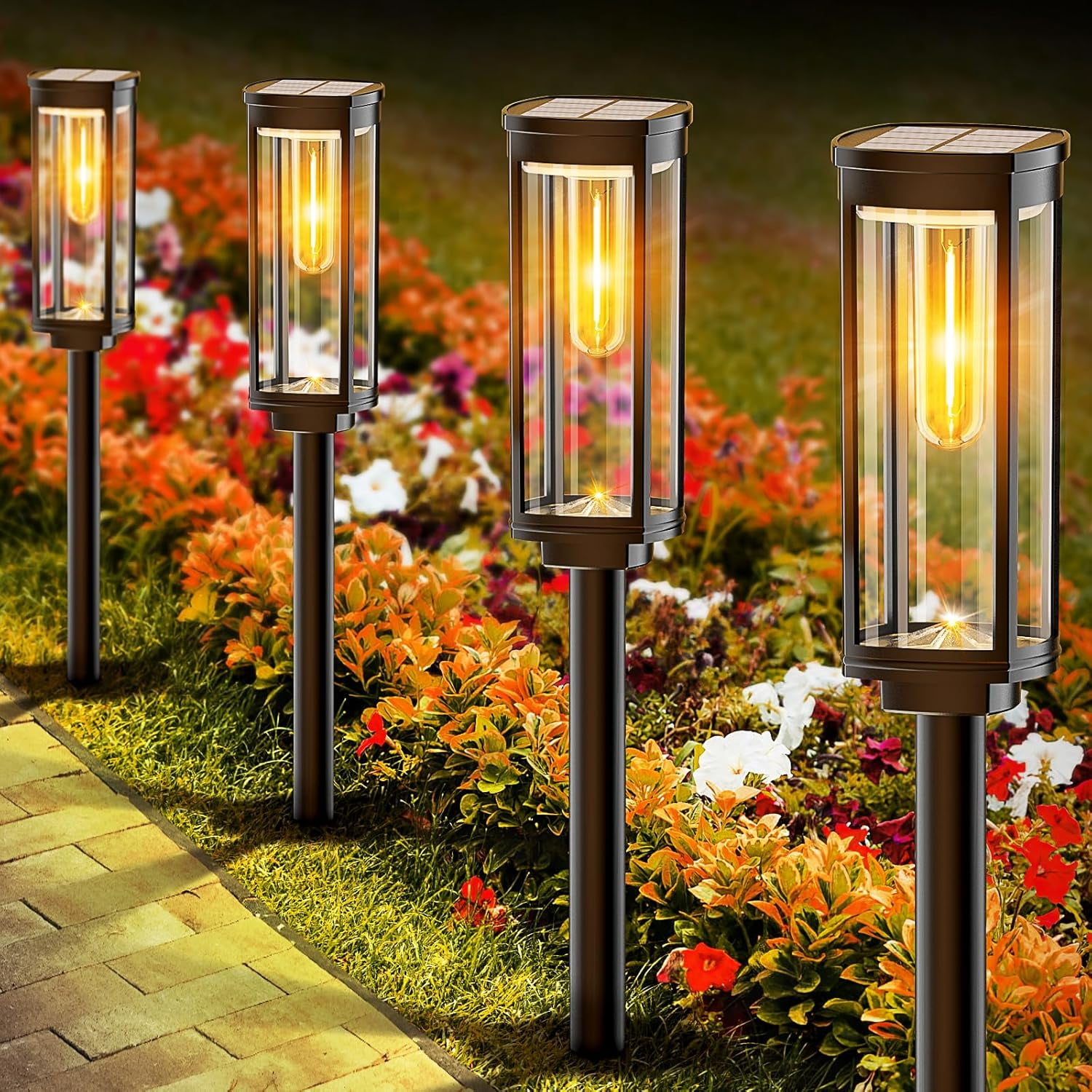 8 Pack Bright Solar Pathway Lights Outdoor,IP65 Waterproof Auto On/Off ...
