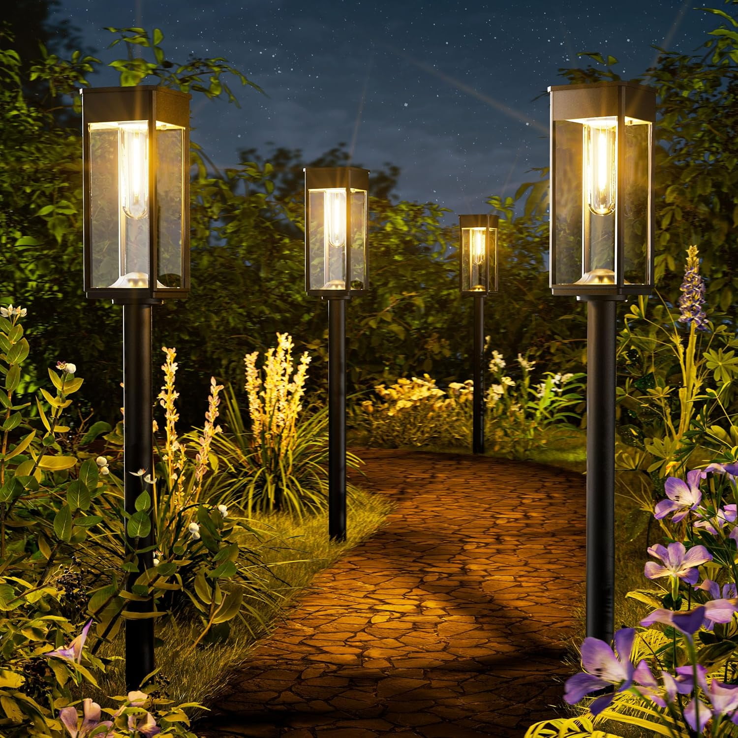 8 Pack Bright Solar Pathway Lights Outdoor,IP65 Waterproof Auto On/Off ...