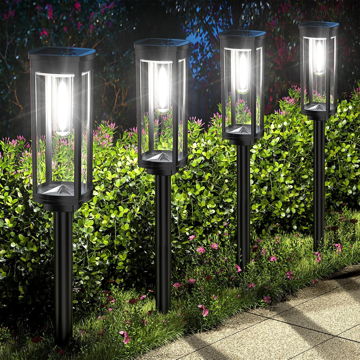 8 Pack Bright Solar Pathway Lights Outdoor,IP65 Waterproof Auto On/Off ...