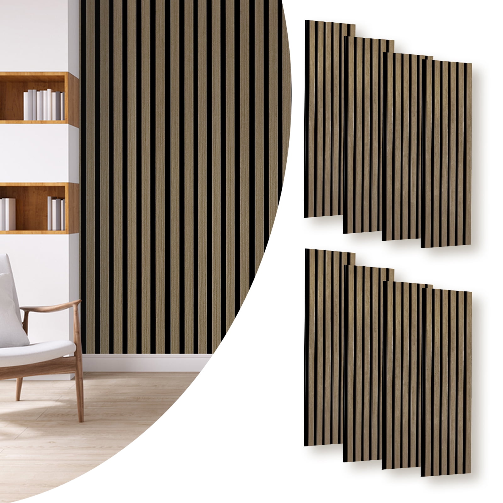 8 Pack Brown Walnut Wood Soundproof Wall Panels 48 In X 12.5 In Wood ...