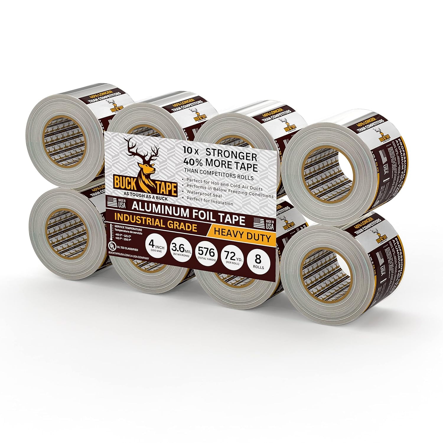 8 Pack Buck Professional Grade Aluminum Foil Tape - 4 Inch x 216ft (72 ...