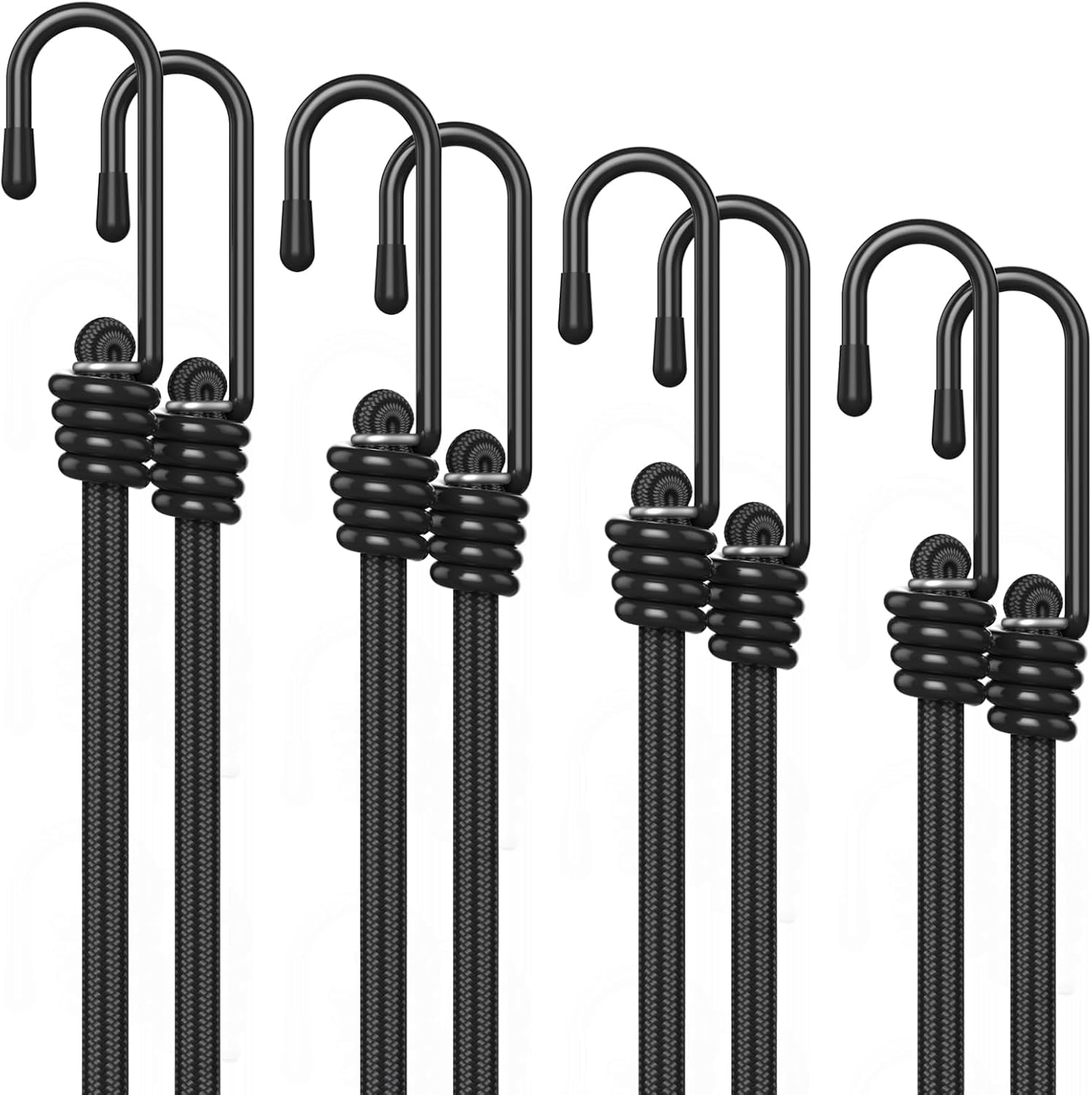 8-Pack Bungee Cords with Steel Hooks, 12" 18" 24" 36" Multi-Size Set ...