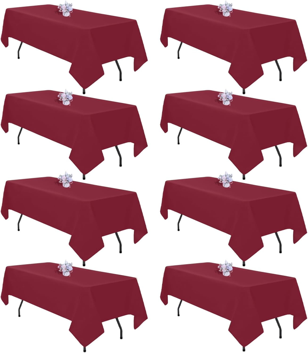 8 Pack Burgundy Tablecloth 60x102 Inch Rectangle Table Cloth for 6 Foot ...
