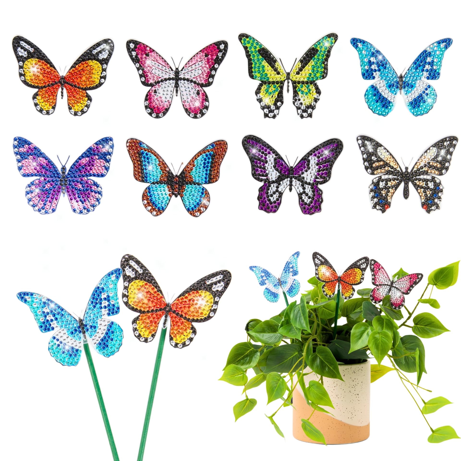 Modern Merch Diamond Art Butterfly 8 Pack, DIY Plant Stake Garden Decor ...