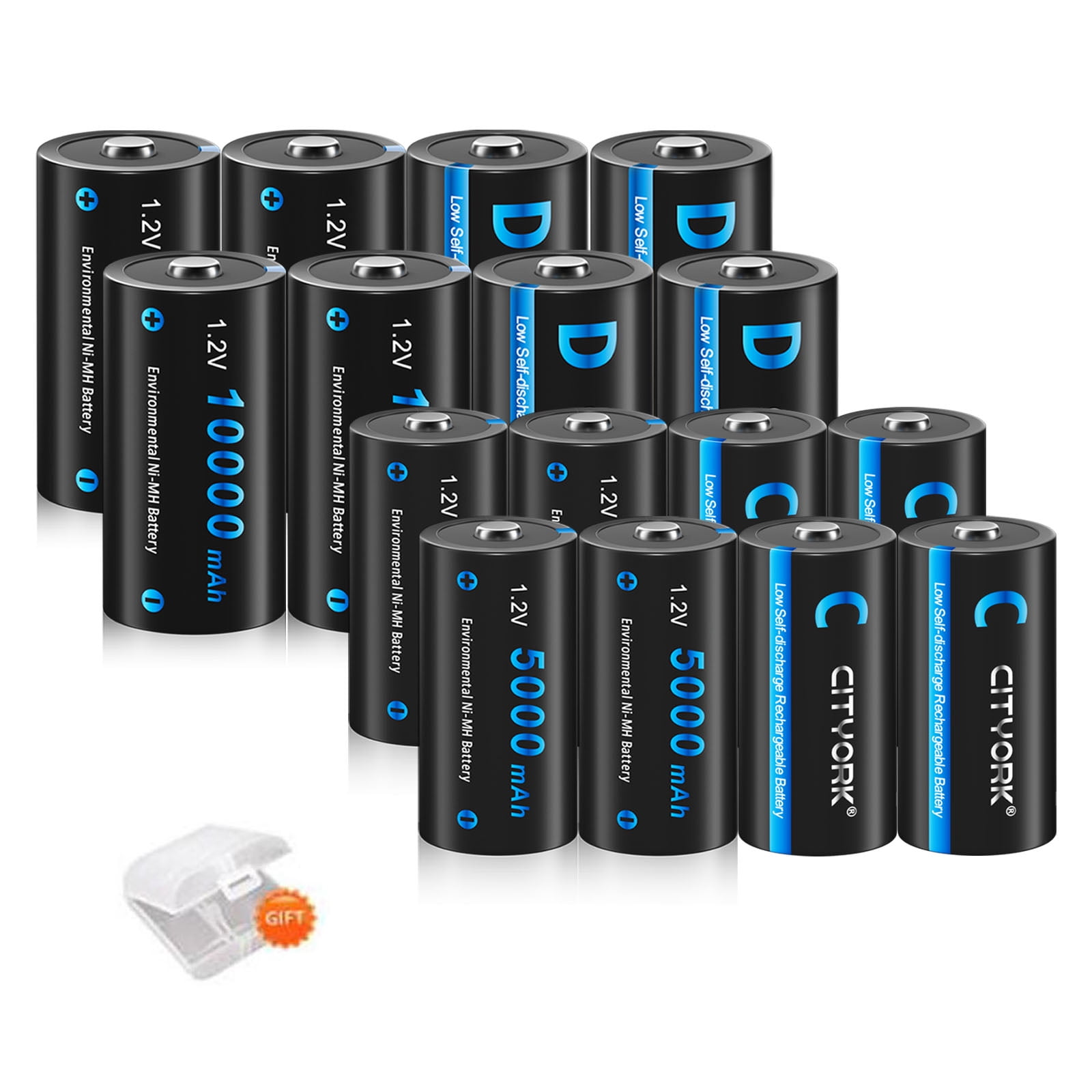 8 Pack C Cell Rechargeable Batteries 5000mAh and 8 Pack D Cell ...