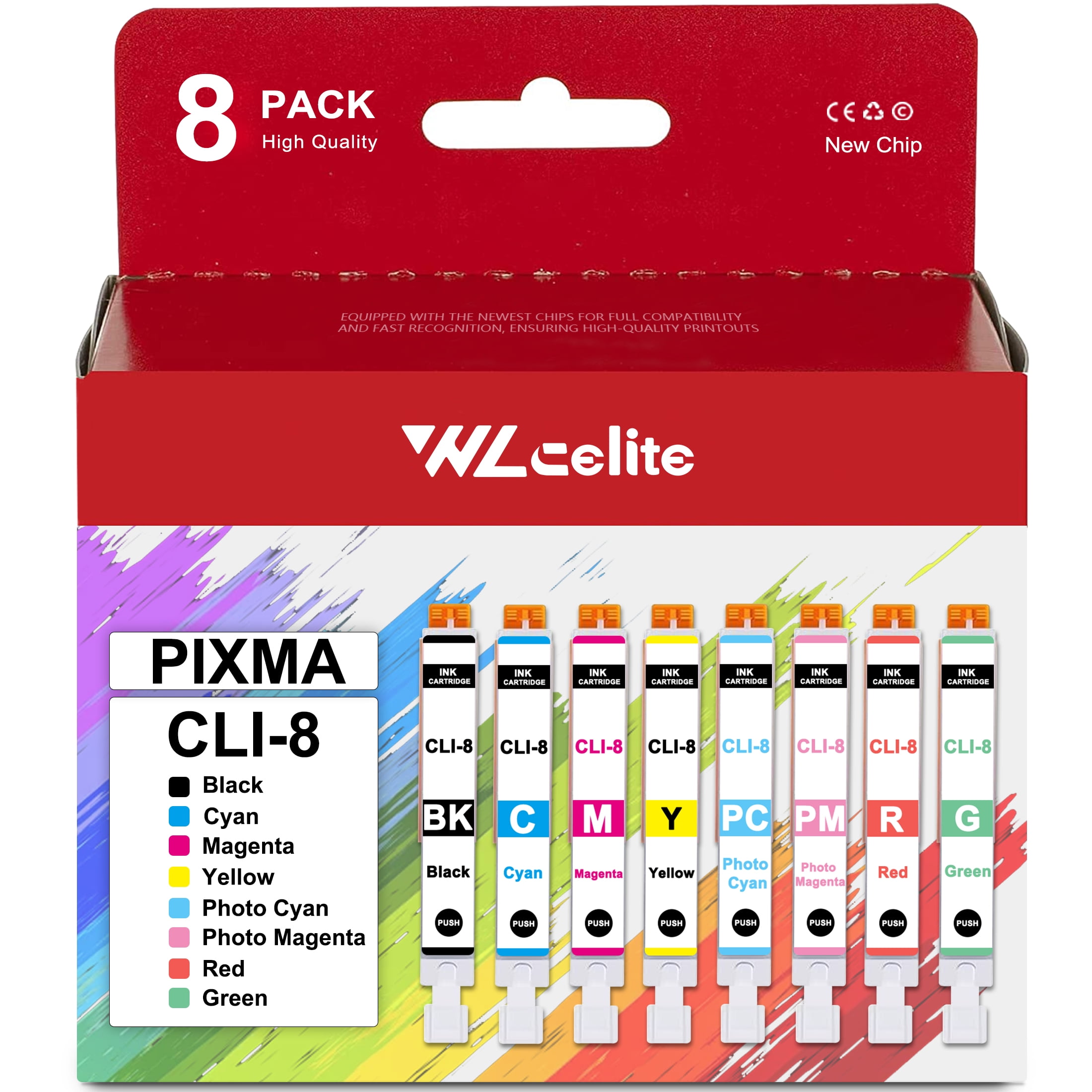 8-Pack CLI-8 Ink Tank Compatible Replacement for Canon PIXMA CLI-8 Ink ...