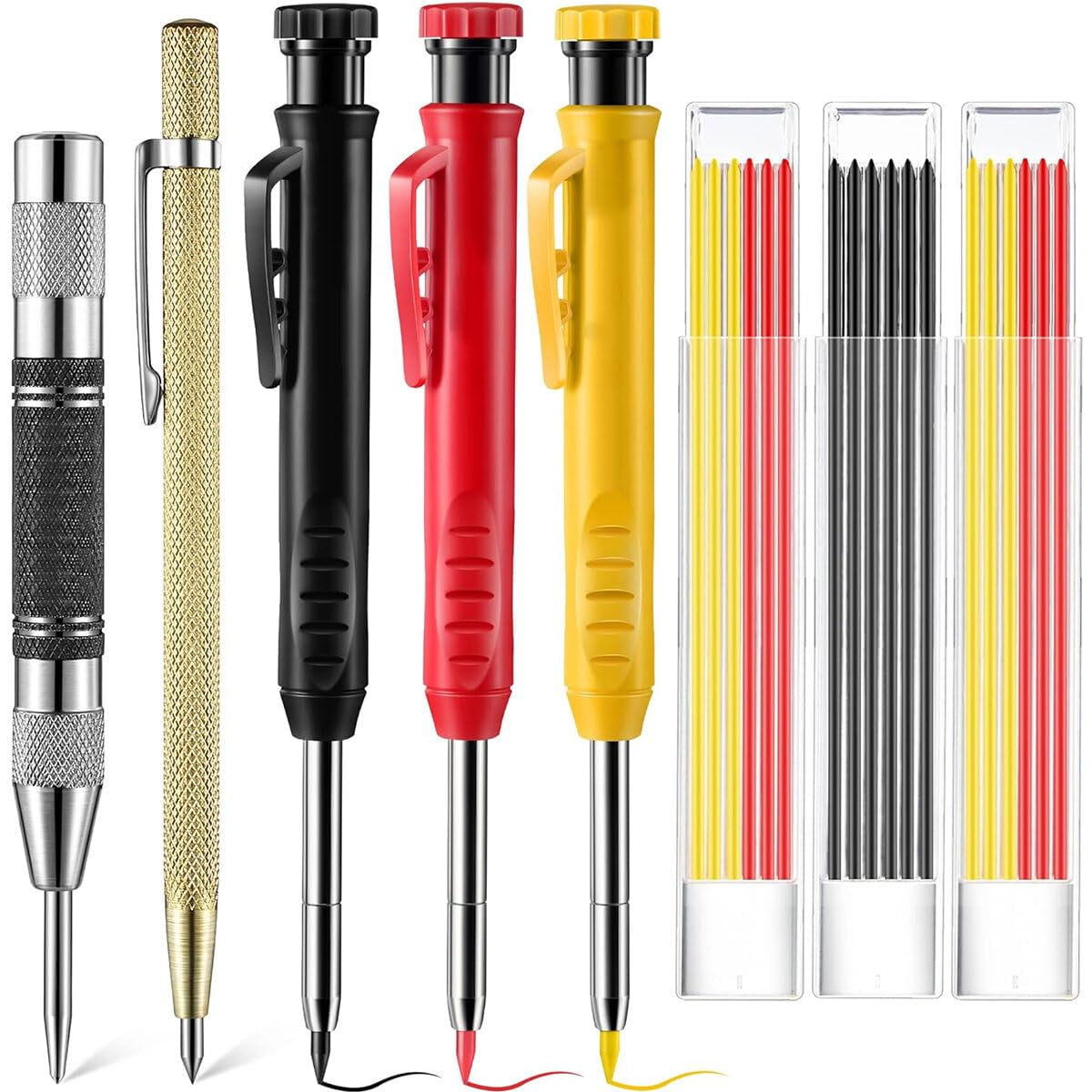 8 Pack Carpenter Pencil Set with Deep Hole Marker Built-in Sharpener ...