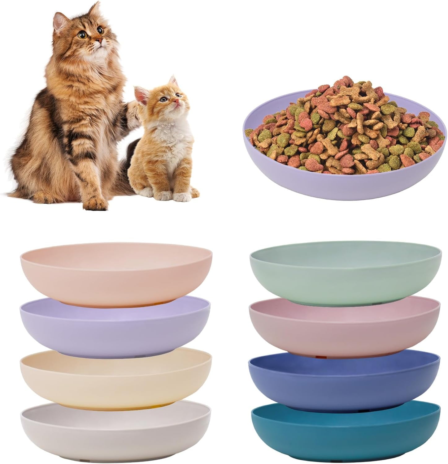 [8 Pack] Cat Dishes Whisker Friendly, Shallow Wide Pet Food and Water ...