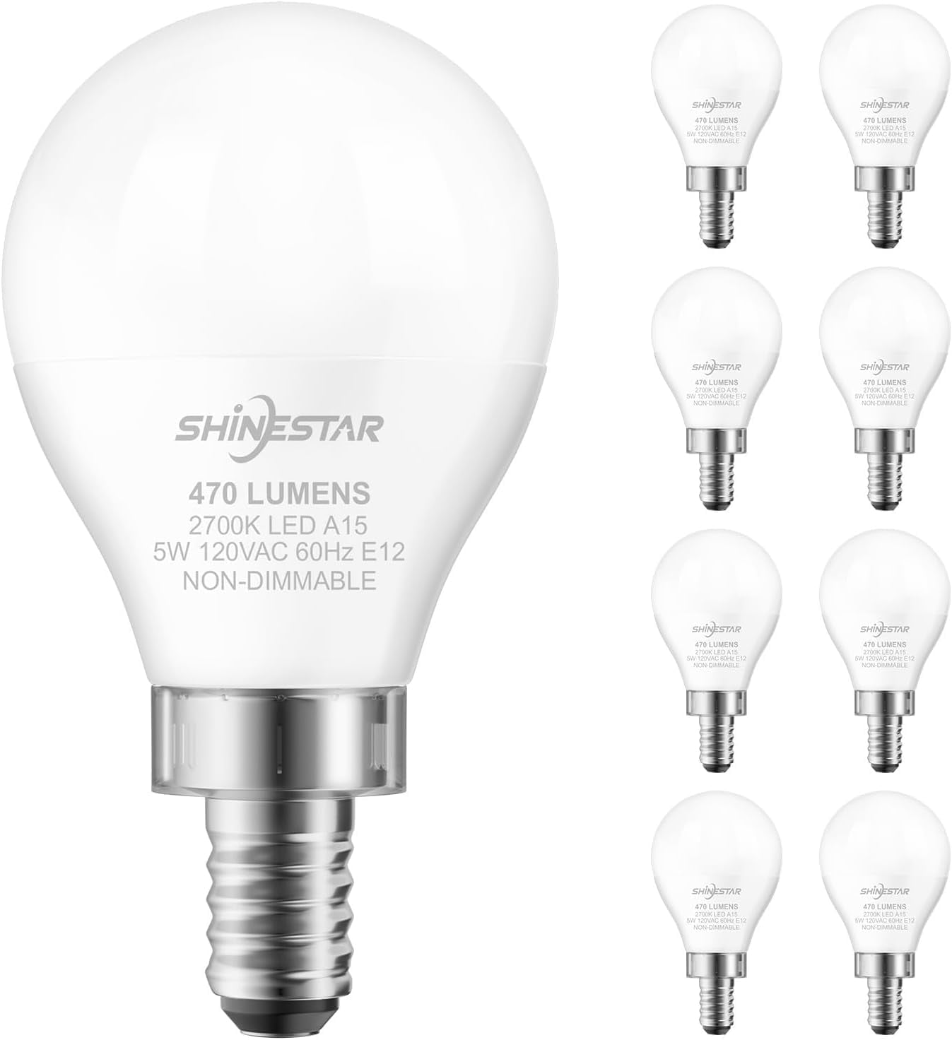 8-Pack LED Light Bulbs for Small Chandelier, E12 Base, Warm White 2700K ...