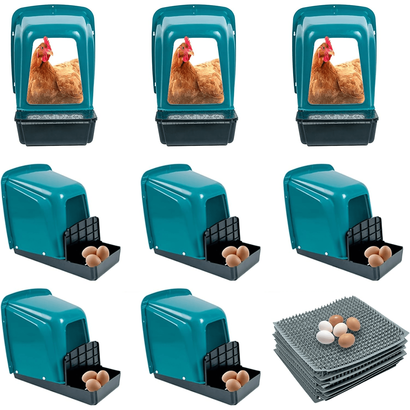 8 Pack Heavy Duty Chicken Nesting Boxes with Perch, Roll Out Laying ...