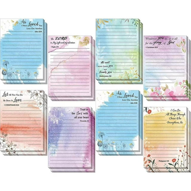 8 Pack Christian Notepads Inspirational Floral Design Adhesive Sticky ...