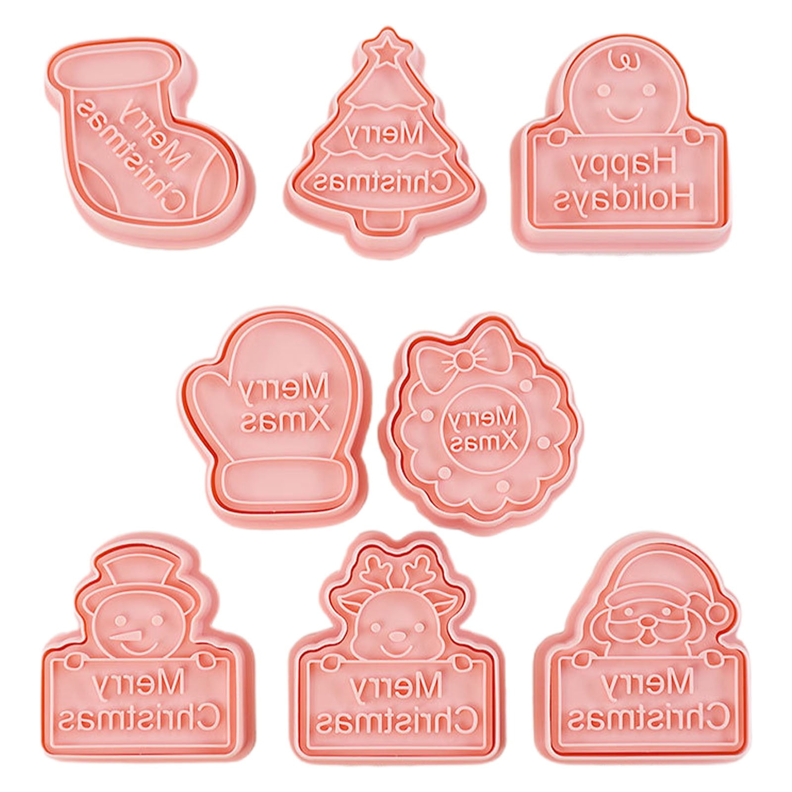 8 Pack Christmas Cookie Cutter Set, 3D Cookie Cutters for Baking Pink ...