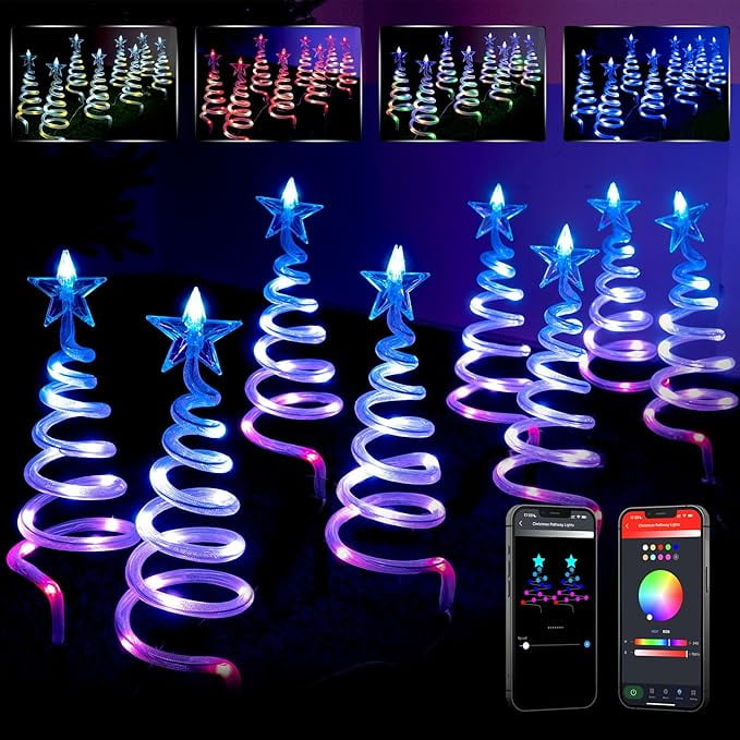 8 Pack Christmas Pathway Lights Outdoor,Smart Spiral Christmas Tree ...