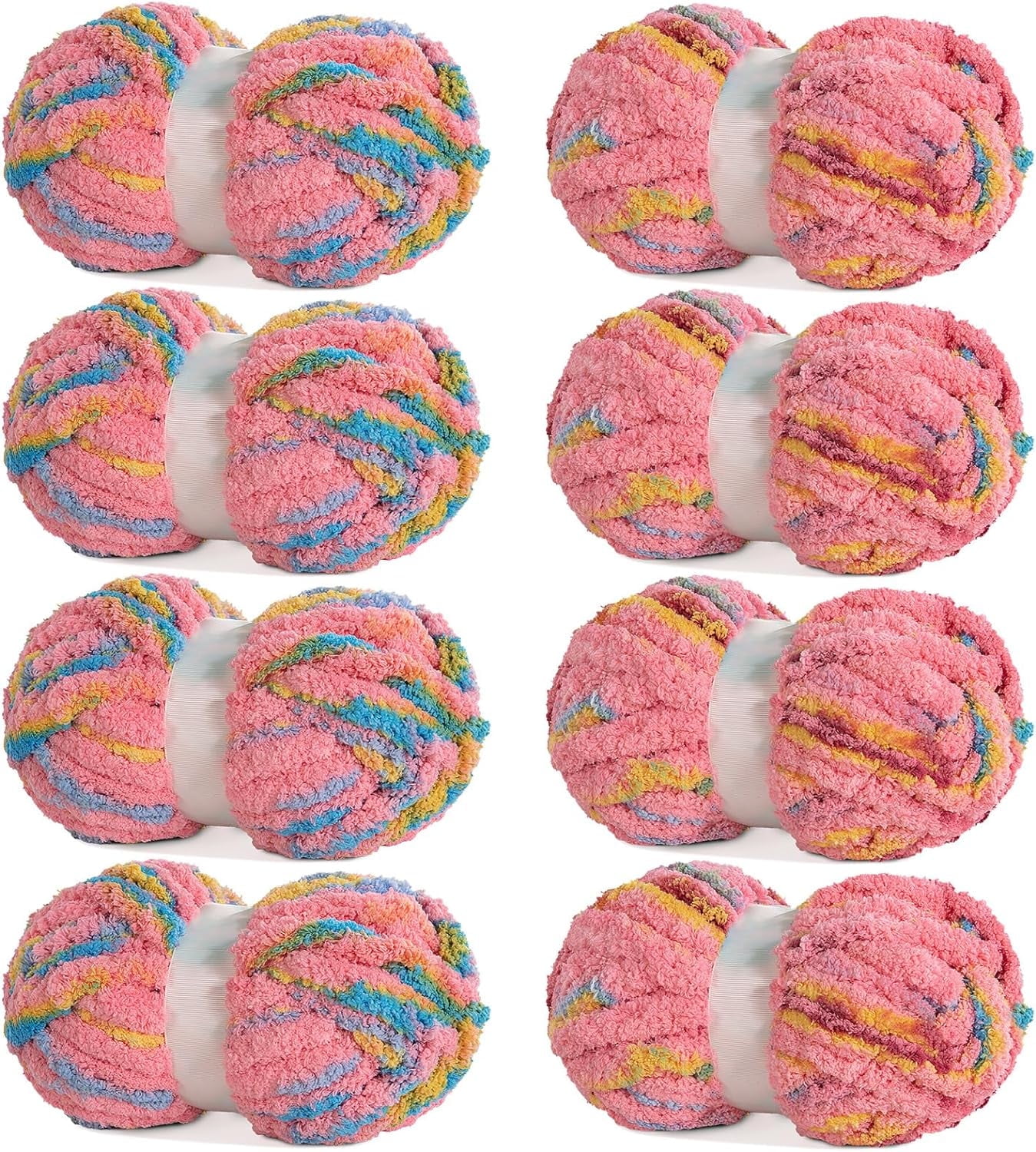 8 Pack Chunky Chenille Yarn for Hand Knitting,Super Bulky Giant Thick ...