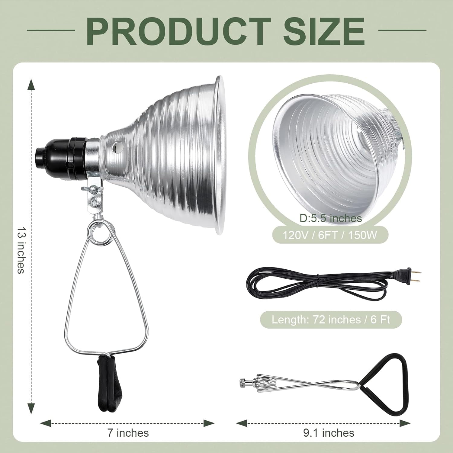 8 Pack Clamp Lamp Light with Aluminum Reflector, 6ft -2 18awg Cord and ...