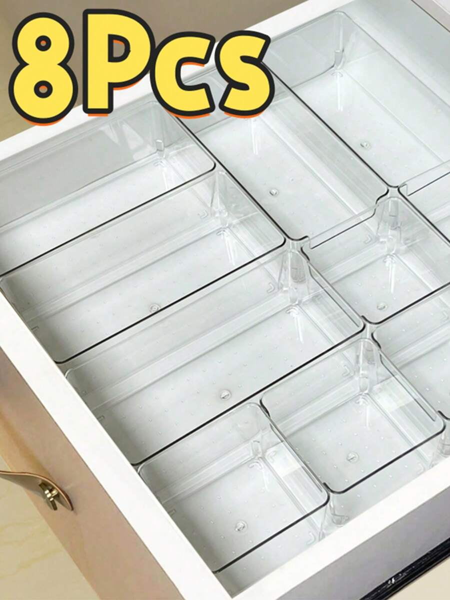 8-Pack Clear Acrylic Drawer Organizer Set - Stackable Divided Storage ...