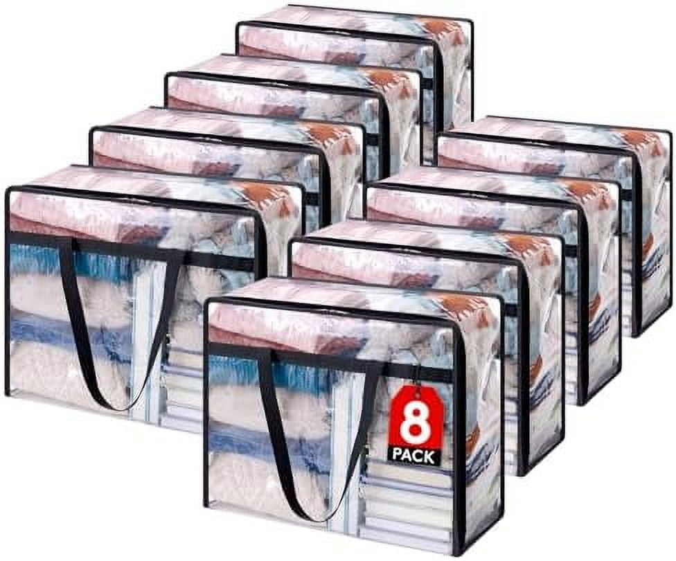 8 Pack Clear Clothes Storage Bags, 40L Plastic Blanket Storage Bag ...