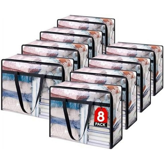 8 Pack Clear Clothes Storage Bags, 40L Plastic Blanket Storage Bag ...