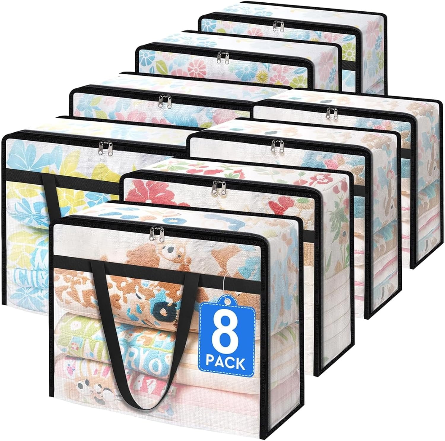 8 Pack Clear Clothes Storage Bags, Moving Bags, Foldable Blanket ...