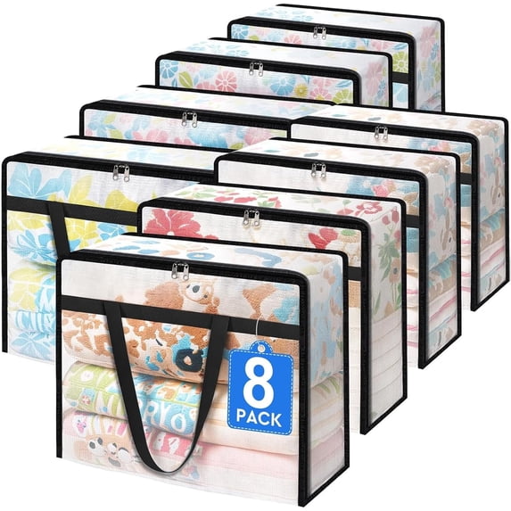 8 Pack Clear Clothes Storage Bags, Moving Bags, Foldable Blanket ...