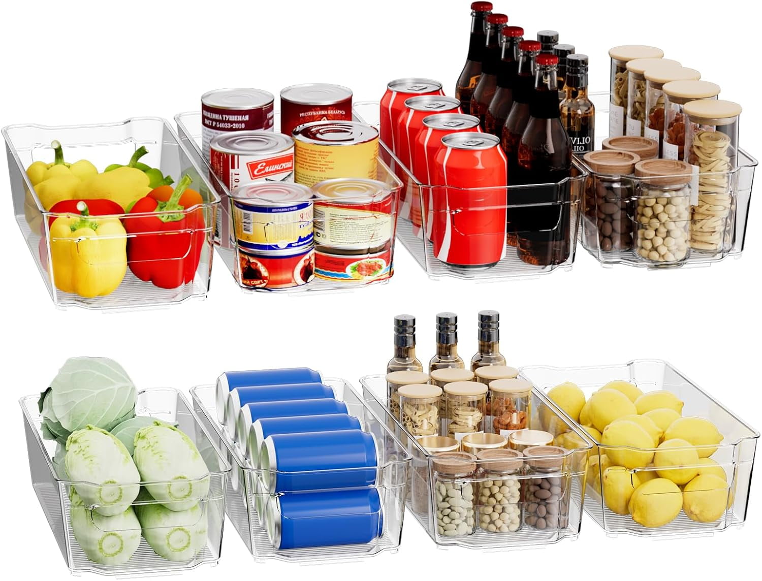 8 Pack Clear Fridge Organizer, Refrigerator Organizer Bins with Handle ...