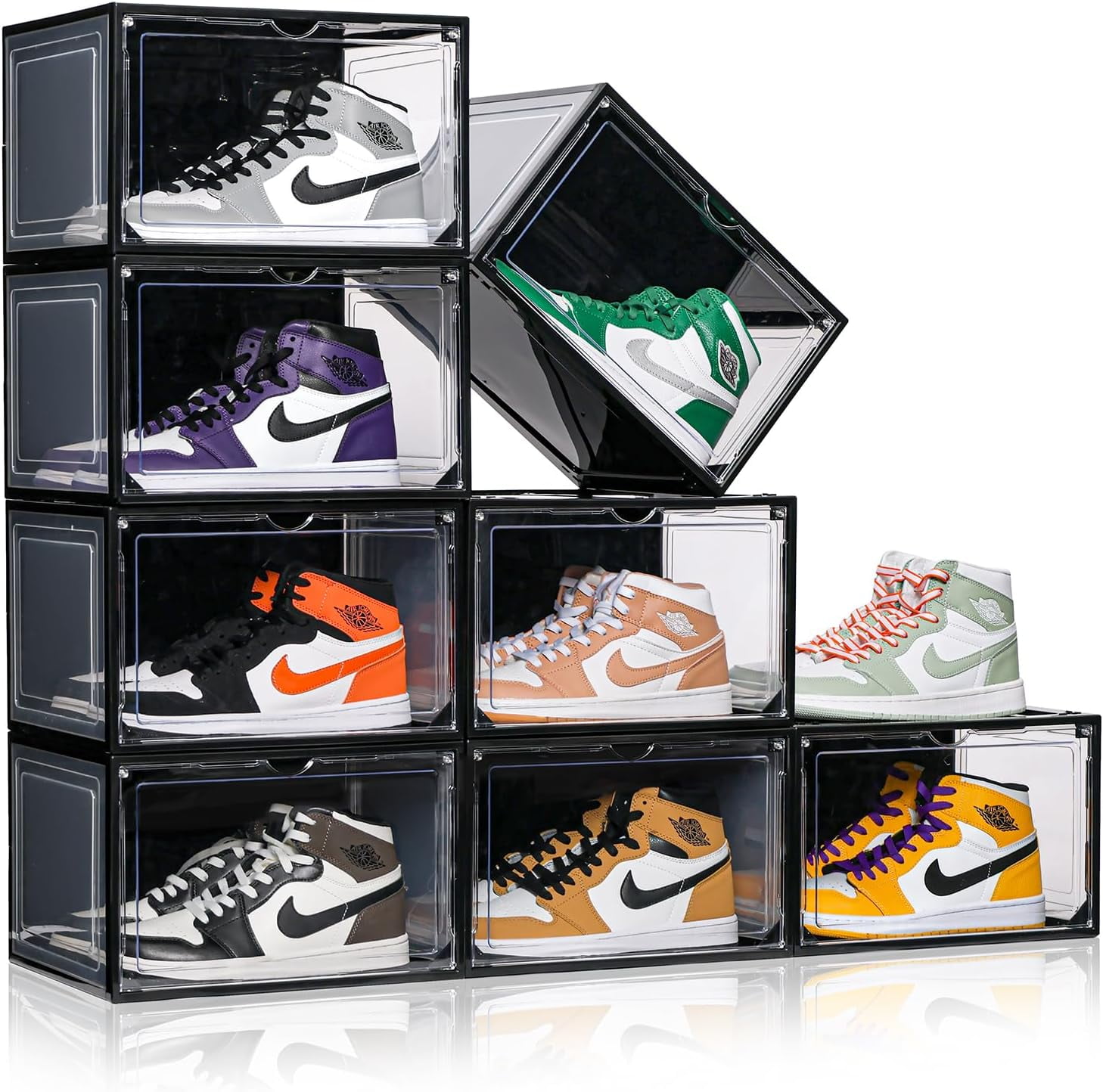 8 Pack Clear Shoe Boxes Stackable,Large Shoe Storage Organizer with ...