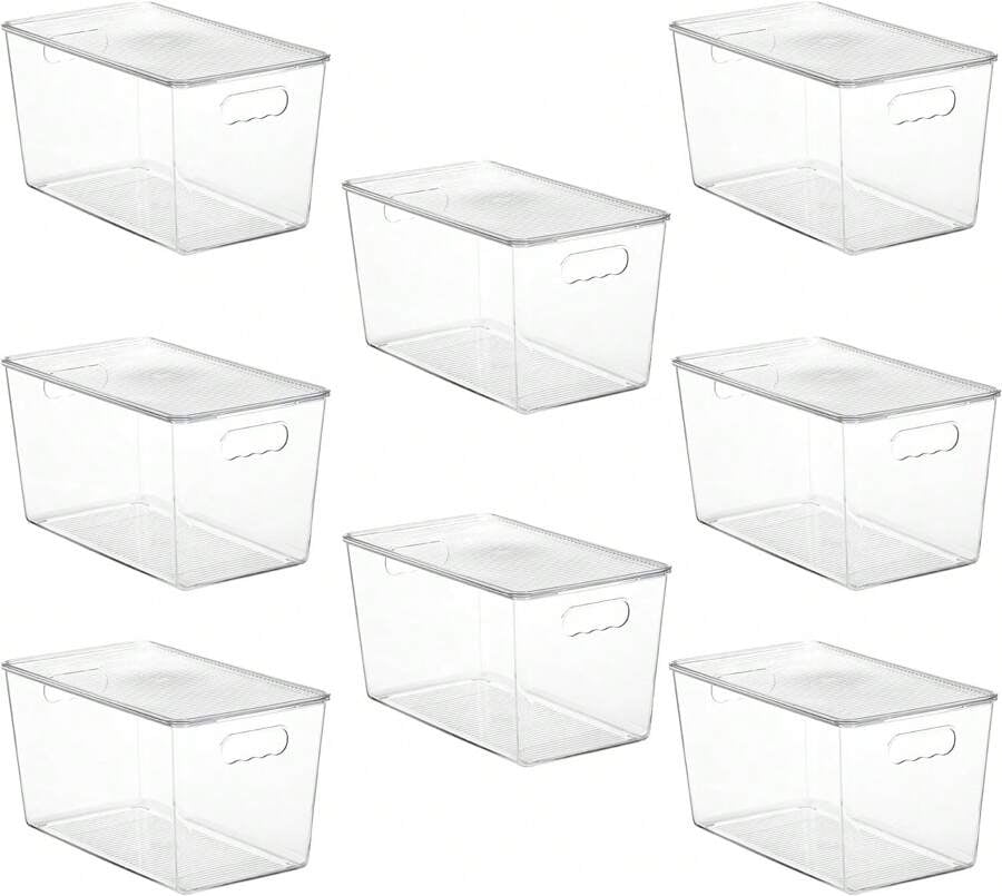8 Pack Clear Stackable Storage Bins With Lids, Large Plastic Containers ...