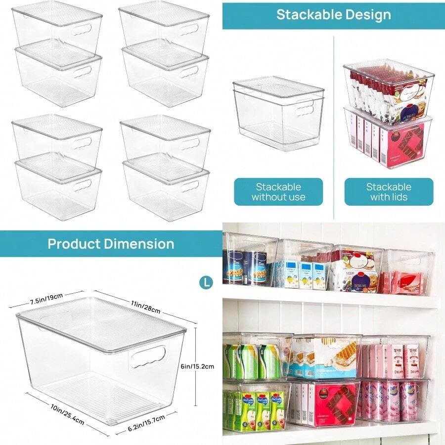 8 Pack Clear Stackable Storage Bins With Lids Large Plastic Containers ...