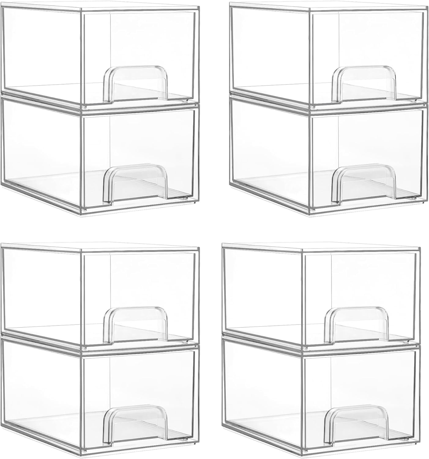 8 Pack Clear Stackable Storage Drawers, 4.4'' Tall Acrylic Bathroom ...