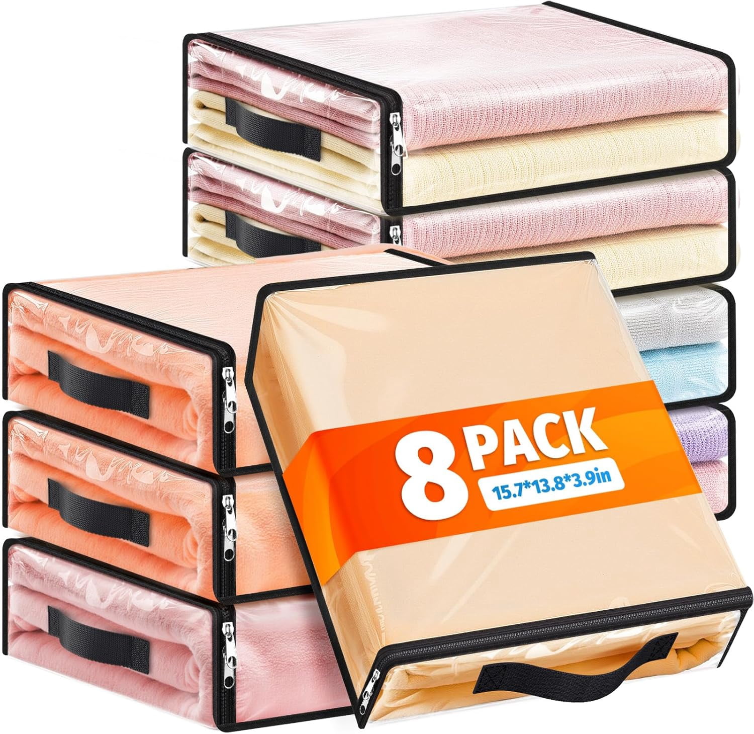 8 Pack Clear Storage Bags, Plastic Blanket Storage Bags with Zipper and ...