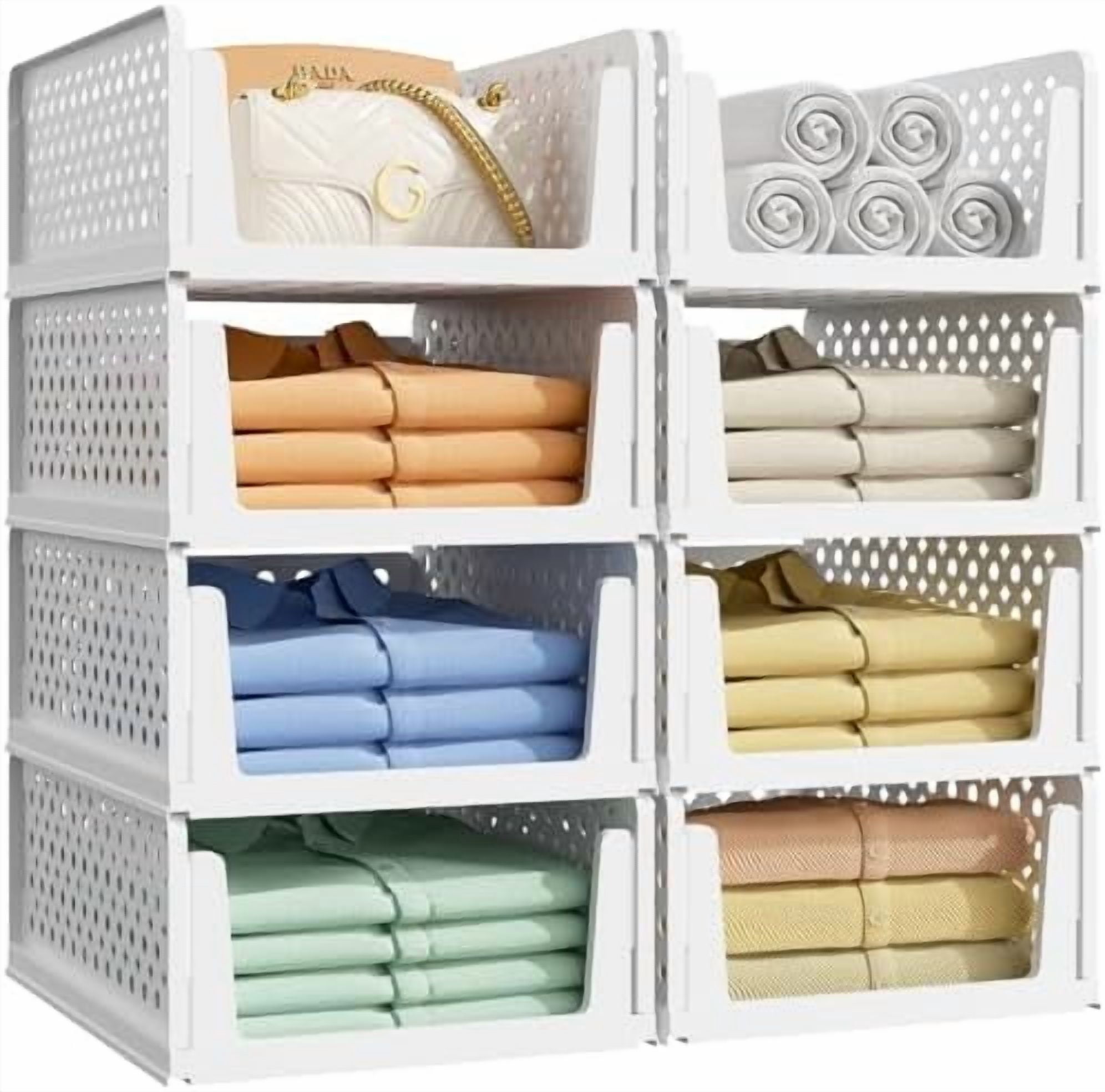 8-Pack Closet Organizers & Storage - Stackable Foldable Plastic Storage ...