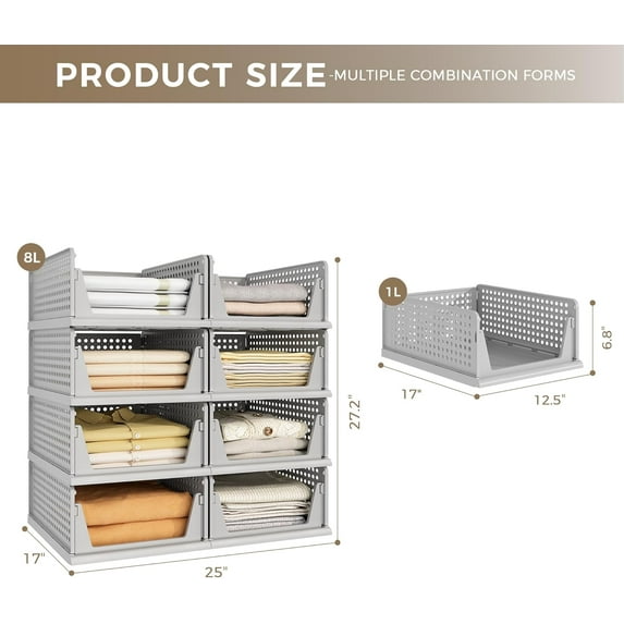 8 Pack Closet Organizers and Storage Plastic Stackable Storage Bins ...