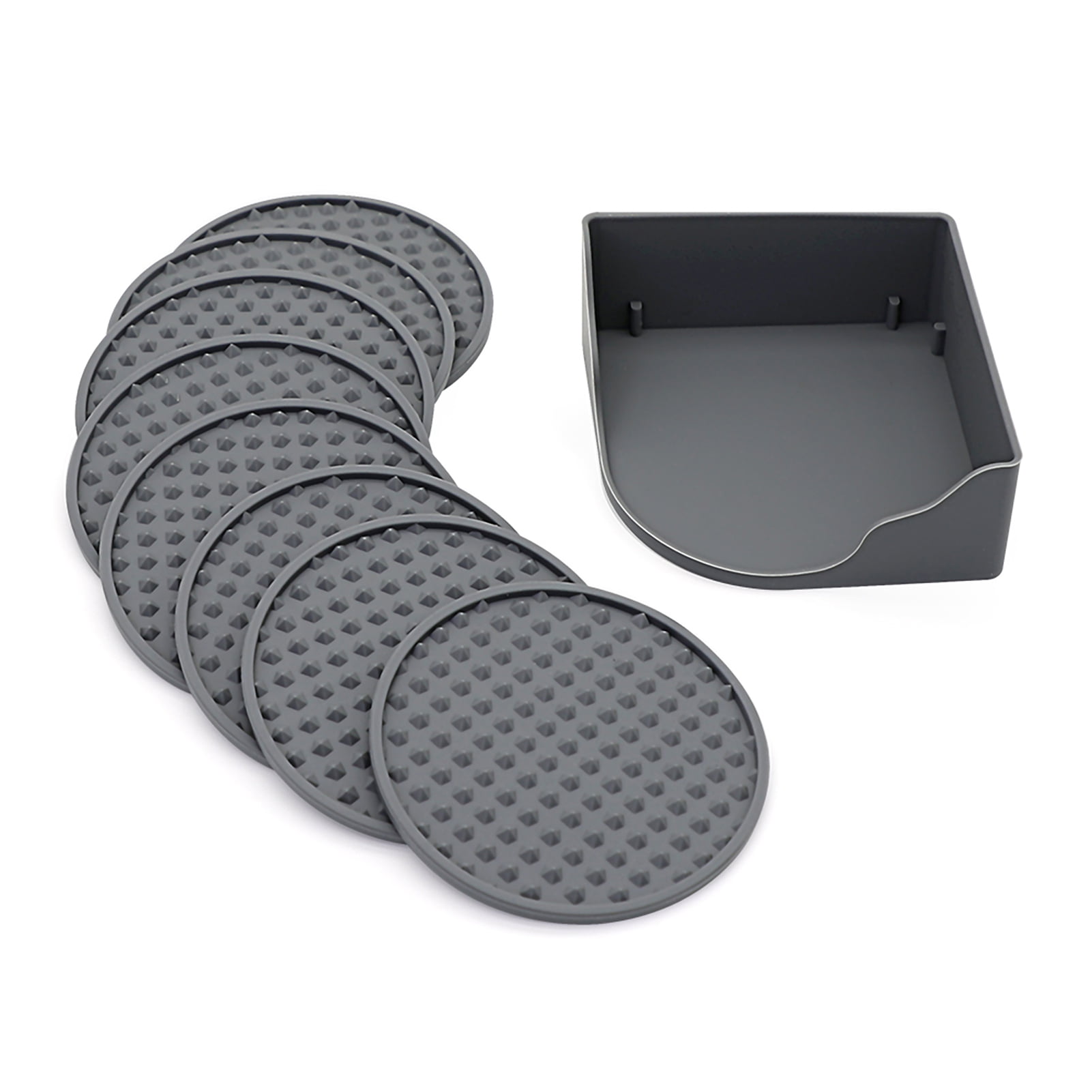 8 Pack Coasters for Drinks with Holder, Silicone Drink Coasters, Black ...