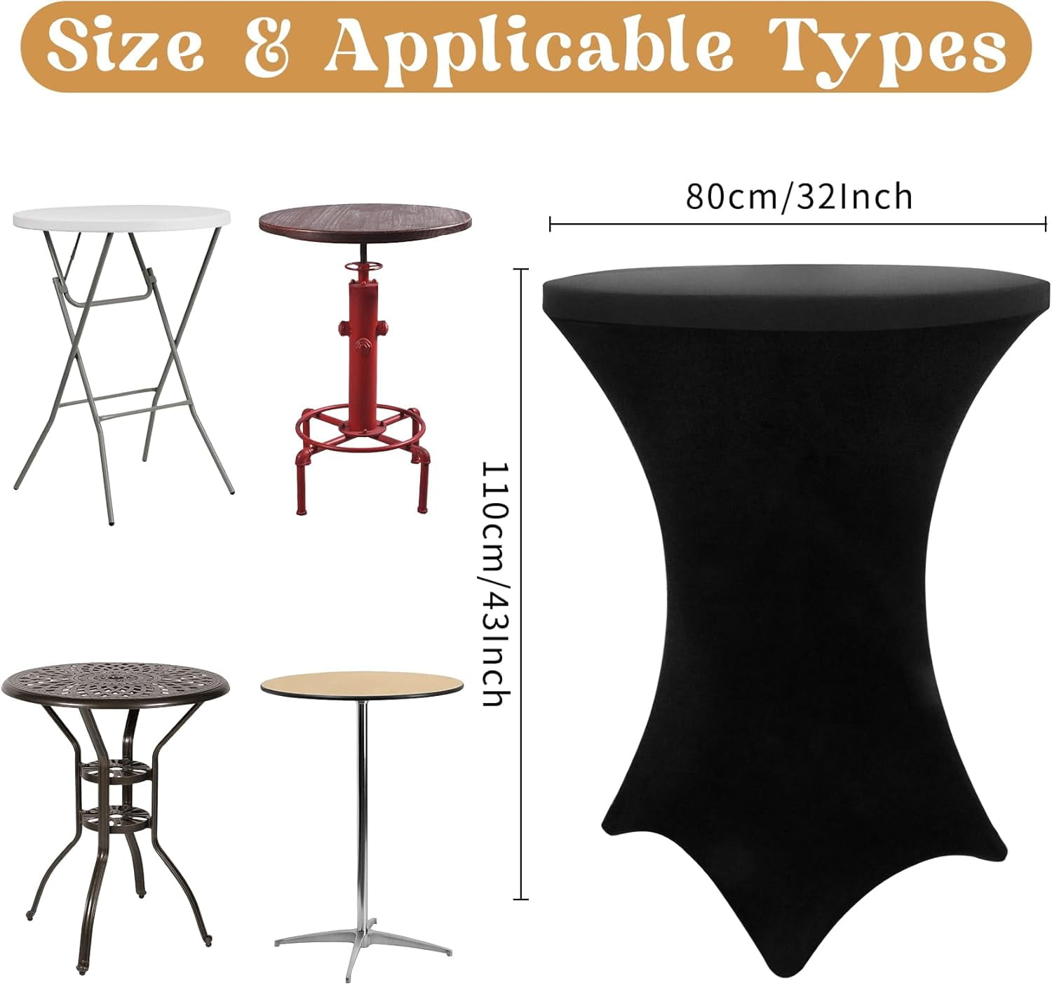 8 Pack Cocktail Table Covers 32x43 Inch Fitted Stretch Spandex Square ...