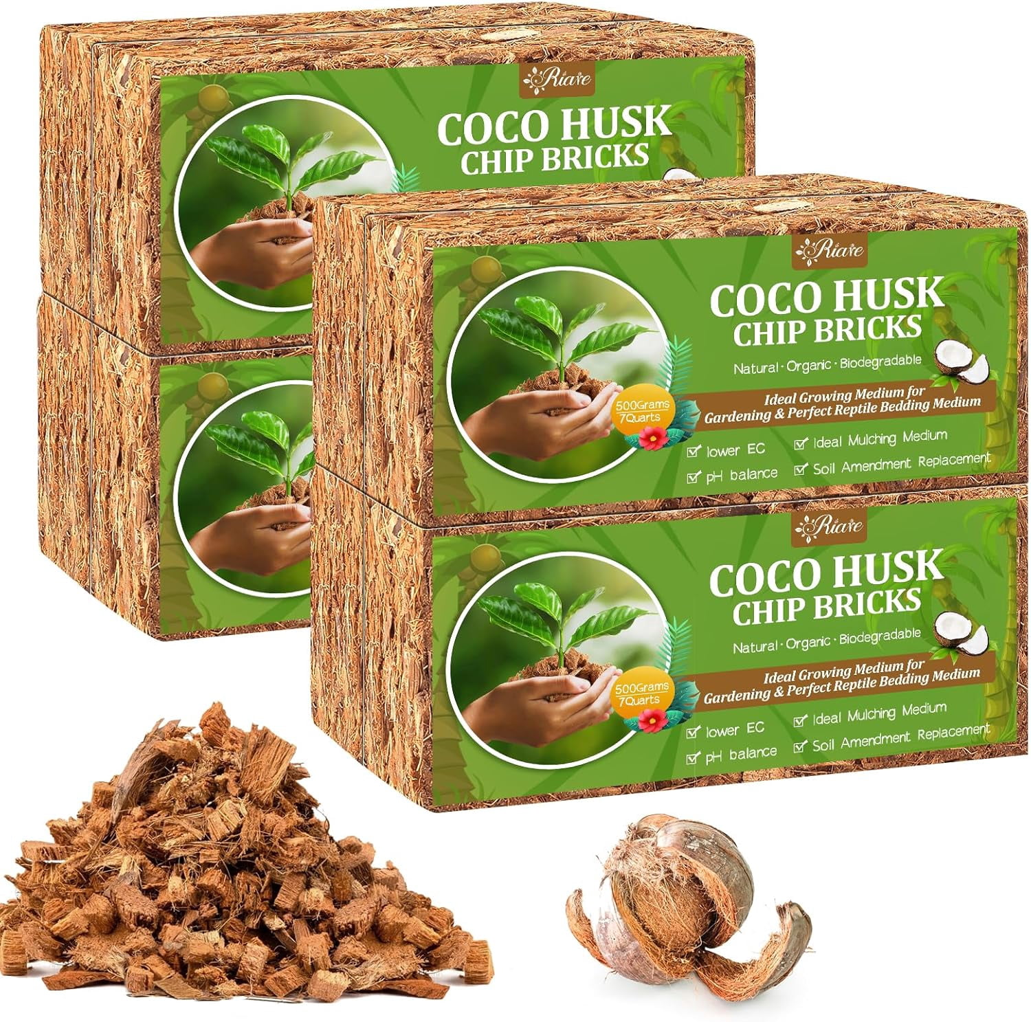 8 Pack Coco Chips Substrate for Plants- 8.8lb 100% Organic Coconut Husk ...